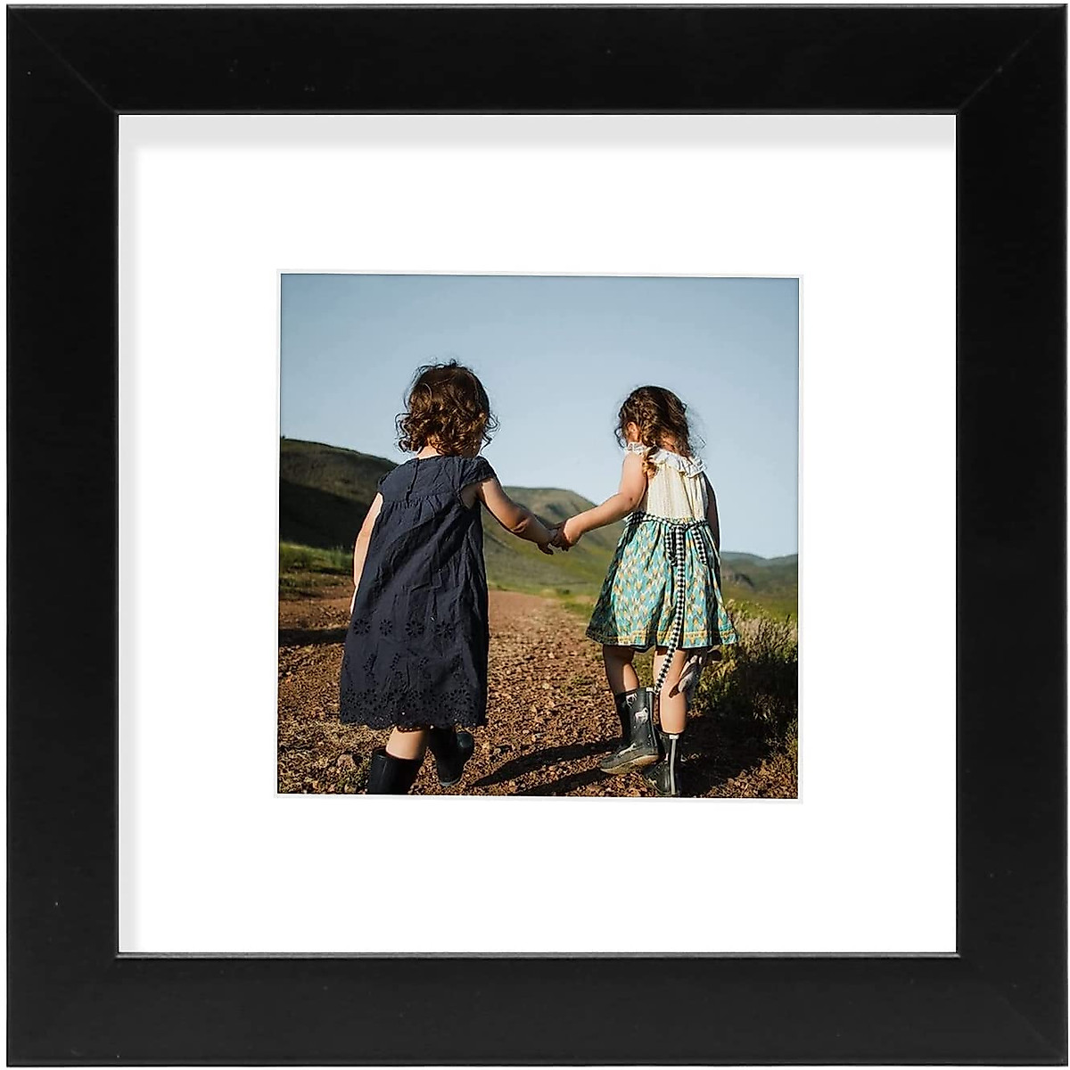 Golden State Art, 6x6 Square Wood Frame - White Mat Fit 4x4 inch Instagram Smartphone, Family Collage Photo - Wall Hanging - Real Glass - for Gift, Home (Black)