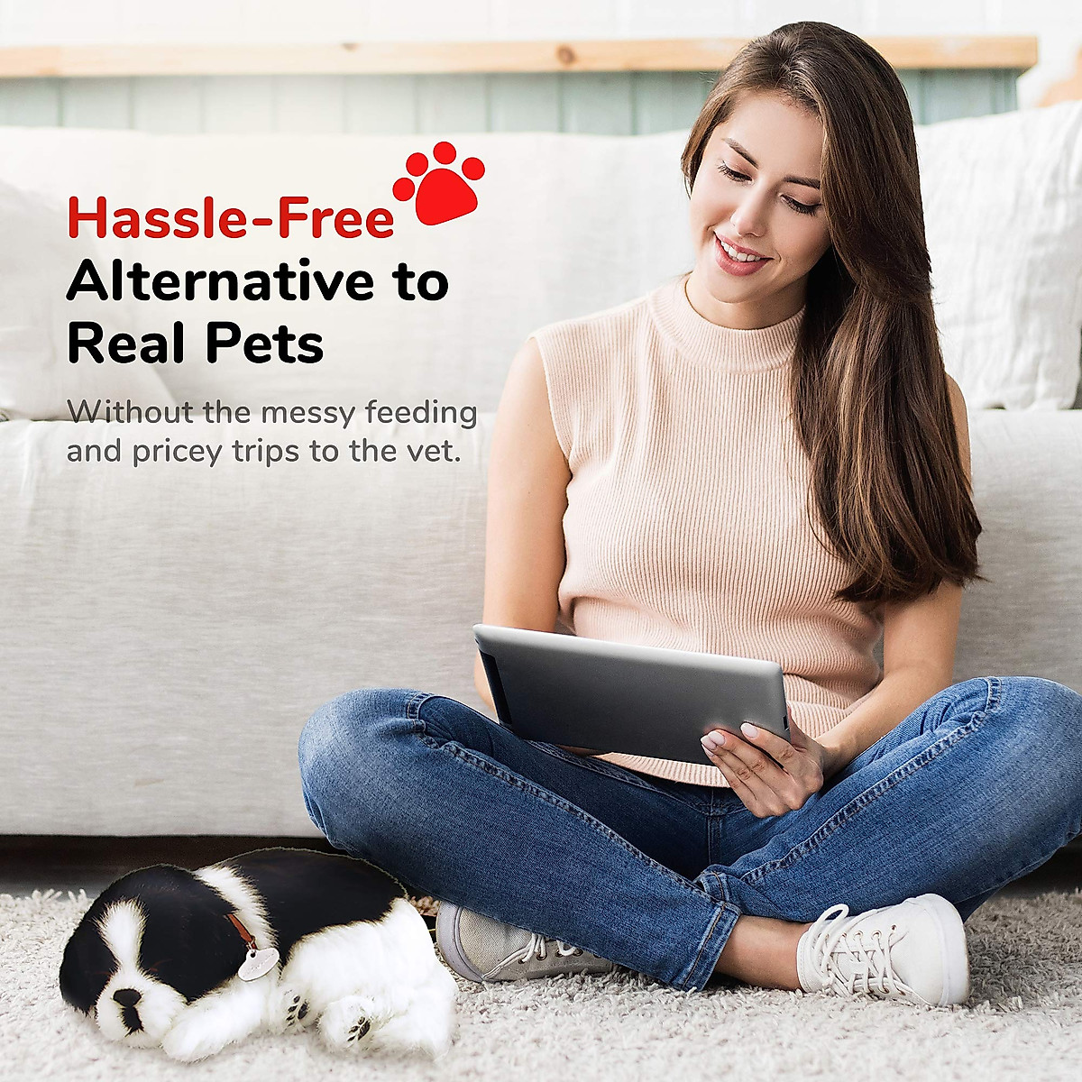 Precious Petzzz Border Collie - Pet Mate/Nap Breathing Life Like Sleeping Dog in Bed Sleeping Pet