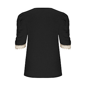 Tshirts Dresses Shirts for Women Sexy Women's Casual Summer V Neck Solid Color Hollow Gold Lace Stitching Bubble Short