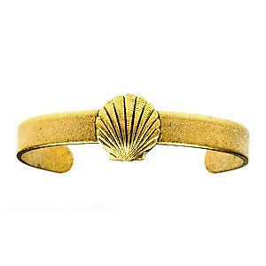 Elaine Coyne Collectible Artwear Antiqued Gold Solid Brass Scallop Shell Cuff Bracelet