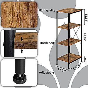 4 Tier Storage Shelves Narrow Shelf Unit Metal Shelves Shelf Free Standing Shelf Organisers Modern Shelf Ladder Shelf Bookshelf for Bathroom Kitchen Bedroom Hallway Steel & Wooden Black & Brown