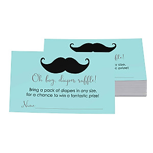 Paper Clever Party Mustache Diaper Raffle Tickets (25 Pack) Boys Baby Shower Games – Invitation Insert Card Set - Size 2x3.5