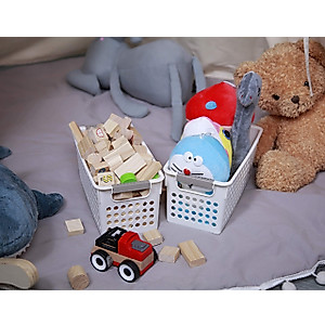 Citylife 6 PCS Plastic Storage Baskets for Shelves Small Storage Bins for Closet Shelf Pantry Organizing, Off-White