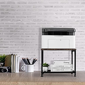 MOOACE Printer Stand Rack, Under Desk Home Printer Cart with Wheels for Mobility, Small Storage Wood Look Top End Table with Anti-Skid Feet, Desktop Shelf for Fax Machine, Scanner, Laser