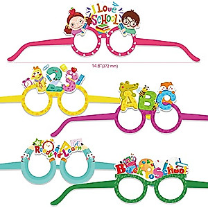 HOWAF 27 pcs Back to School Party Glasses Photo Booth Props, First Day of School Paper Glasses for Kindergarten Preschooler Photo Booth Props Party Decorations Supplies, Back to School Selfie Party Photo Booth Props Supplies