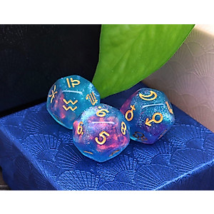 3 Pieces Astrological Dice for Constellation Divination Accessory 3 Colors D12 Glitter Crafts Dice Polyhedral Set