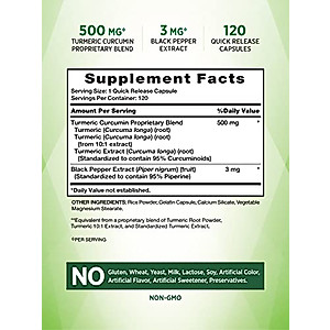 Turmeric Curcumin with Black Pepper Extract | 500mg | 120 Capsules | Non-GMO & Gluten Free Complex Supplement | by Nature's Truth