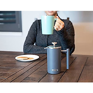 MIRA 12 oz Stainless Steel French Press Coffee Maker | Double Walled Insulated Coffee & Tea Brewer Pot & Maker | Keeps Brewed Coffee or Tea Hot | 350 ml