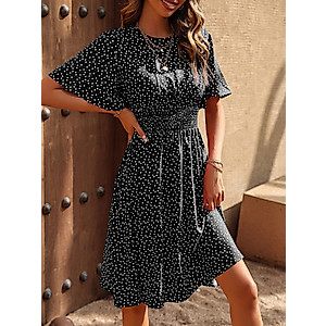 Floerns Women's Confetti Heart Print Butterfly Sleeve Flared A Line Midi Dress Black and White XL