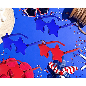 QXBXYHM 6 Pcs Independence Day Star Shaped Rimless Sunglasses Transparent Pentagram Glasses 4th of July Red White Blue Disco Glasses