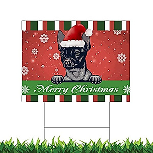 Lawn Garden Sign Merry Christmas Snowflake Dog with Red Hat Yard Signs with Stakes Inspirational Quotes Baby for Garage Sales Rent Open House Construction 12"x18"