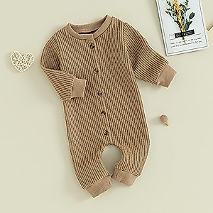 Kurylemon Baby Romper Solid Color Infant Newborn Boy Knit Clothes Button Jumpsuit Winter One Piece Outfit