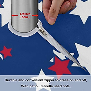Xigua Patriotic Star Round Tablecloth 60" Waterproof Spillproof Polyester Fabric Table Cover with Zipper Umbrella Hole for Outdoor Patio Garden Dining Party