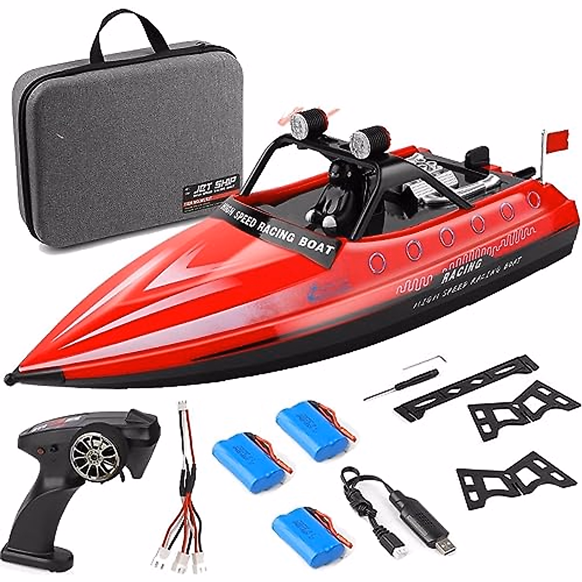 AUTO CARE WLtoys WL917 RC Boat for Pools and Lakes 2.4G High Speed Racing Boat 370 Carbon Brush Motor 16 km/h Model Electric Radio Remote Control Jet Boat Gifts(Red)