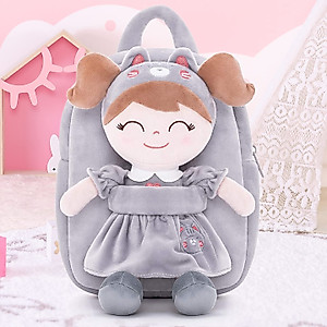 Gloveleya Cat Backpack Toddler Backpack Soft Plush Backpack with Plush Doll Gray