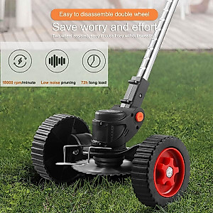 Weed Wacker Cordless Electric Battery Powered Weed Eater, 21V Lightweight Grass Trimmer Edger Lawn Tool with 2Pcs 2000mAh Battery, Push Wheeled Weed Brush Cutter No String Trimmer for Yard and Garden