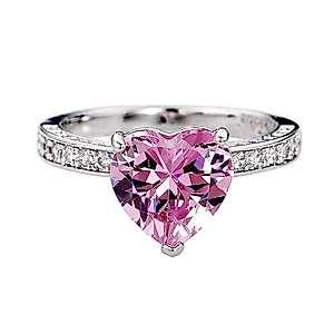 Women's Promise Rings Heart Shape Zirconia Diamond Engagement Eternity- Men's Punk Stacking Proposal Statement Anniversary Ring Bridal Wedding Band Rings Girl Jewelry Gift Size 6-10 (Pink, 9)