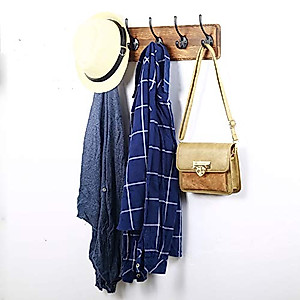 WEBI Coat Rack Wall Mounted,Wood Coat Hooks Wall Mounted,16’’ Hole to Hole,Coat Hanger Wall,Hook Rack Rail,5 Hooks for Hanging Coats,Hats,Jacket,Clothes