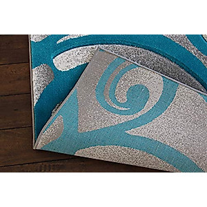 Masada Rugs, Grey White Turquoise Modern Woven Area Rug, Hand Carved (8 Feet X 10 Feet, Turquoise)