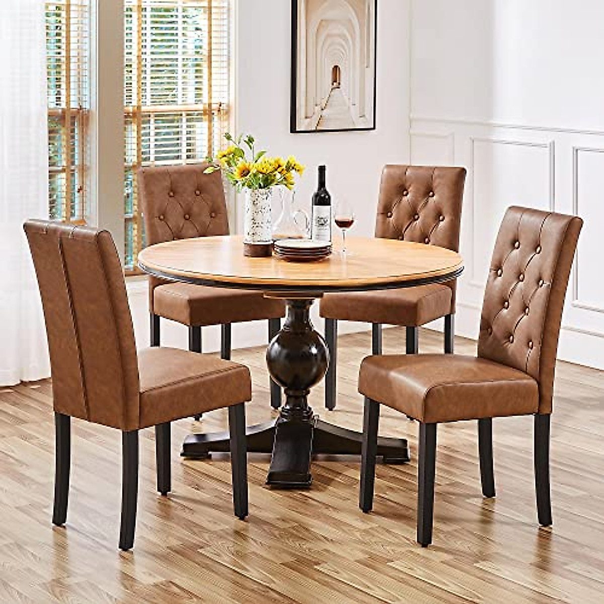 Yaheetech Dining Chairs High Back Dining Room Chairs Parsons Chair Kitchen Chairs Set of 2 Dining Chairs Side Chairs for Home Kitchen Living Room, Retro Brown