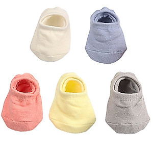5 Pairs Baby Girls Boys No Show Socks Non-Skid with Grippers, Unisex Newborn Seamless Half Cushion Low Cut Socks, Anti Slip Socks for Infants Toddlers