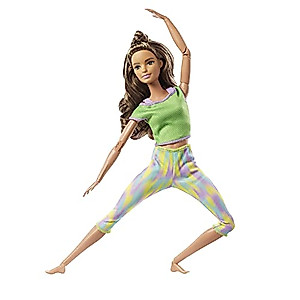 Barbie Made to Move Doll with 22 Flexible Joints & Long Wavy Brunette Hair Wearing Athleisure-wear for Kids 3 to 7 Years Old , Green
