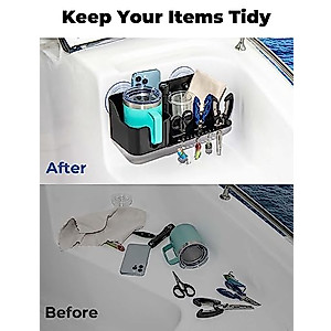KEMIMOTO Boat Caddy Organizer, Boat Cup Holder Installed with Screws/Suction Cups On Any Flat Surface, Boat Storage Organizer, Cockpit Storage Box for Bass Boat Kayak Pontoon Jon Boat