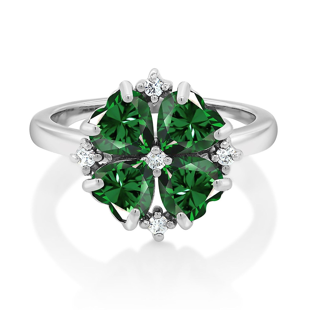 Gem Stone King 925 Sterling Silver Green Nano Emerald Ring For Women (1.48 Cttw, Heart Shape 5MM, Gemstone May Birthstone, Size 8)