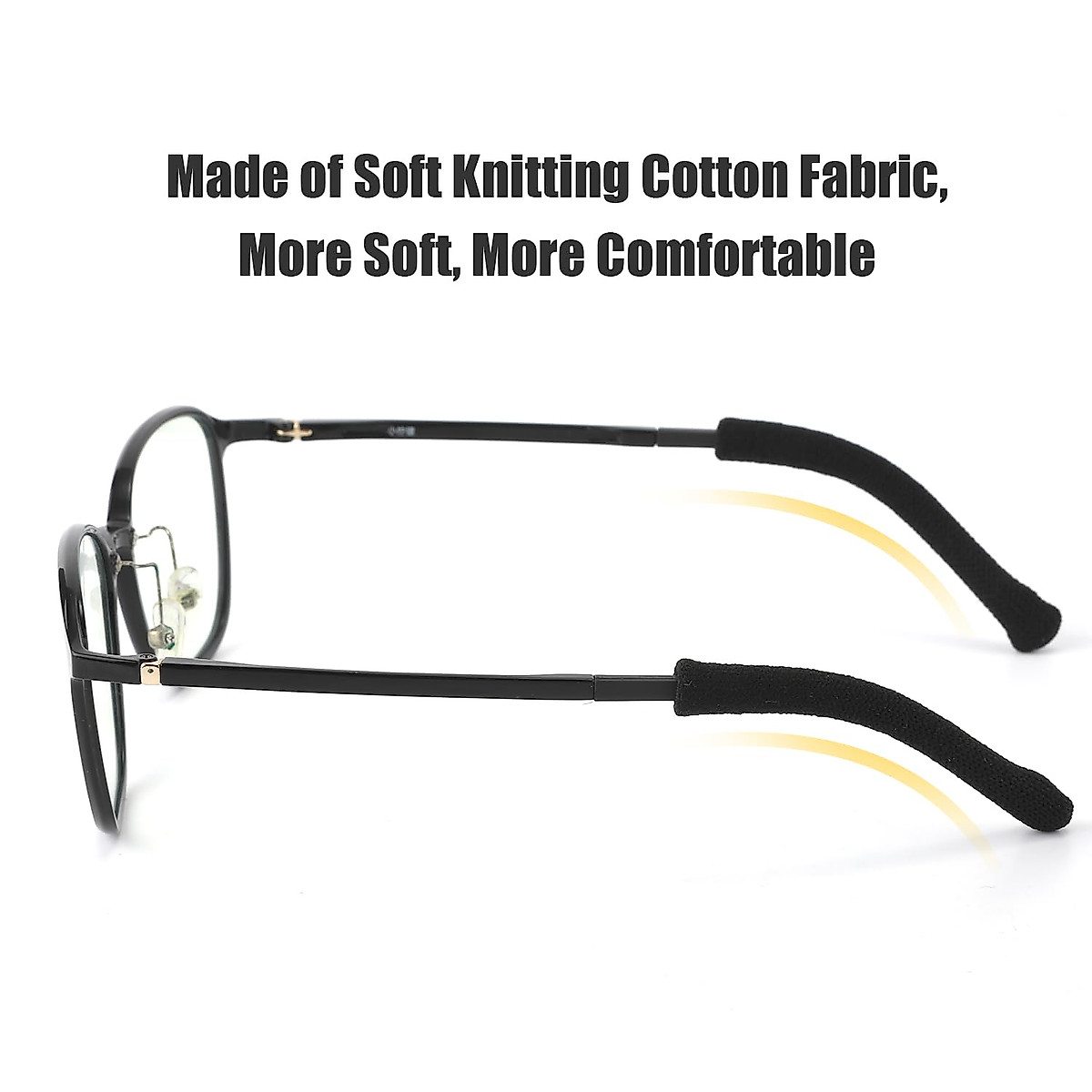 4pcs Eyeglasses Temple Tips Sleeve Retainer, Upgrade Soft Knitting Cotton Fabric Eyeglass Ear Cushion Anti-Slip Temple Pads for Sunglasses Glasses Reading Glasses (Black)