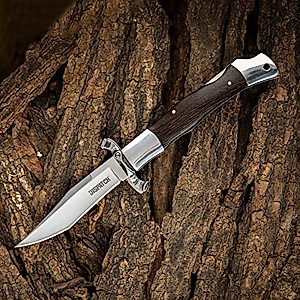 Dispatch Folding Pocket Knife Stainless Steel Mirror Blade, with Wenge Wood Handle, Back Lock Design and Hand-blocking Design for Outdoor, Tactical, Survival, and EDC