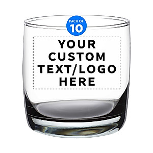 Custom Whiskey Glasses 10 oz Set of 10, Personalized Bulk Pack - Heavy Base Old Fashioned Glass, Perfect for Scotch, Bourbon, Whiskey, Cocktail - Black