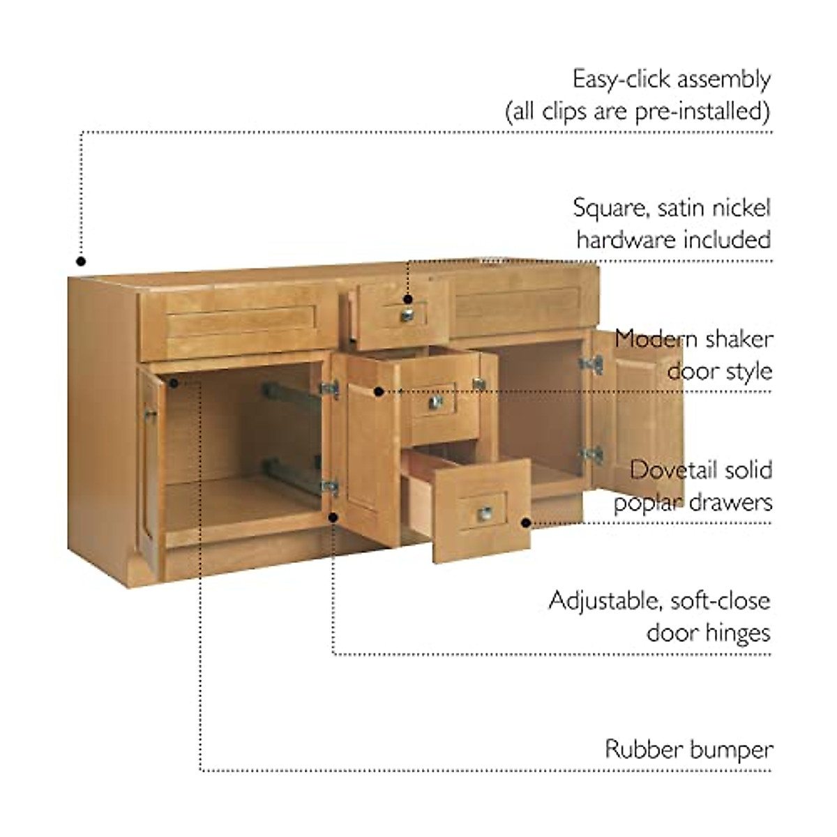 Design House Brookings 60 Inch Bathroom Vanity, Ready to Assemble, Modern Birch, 599019-MBH