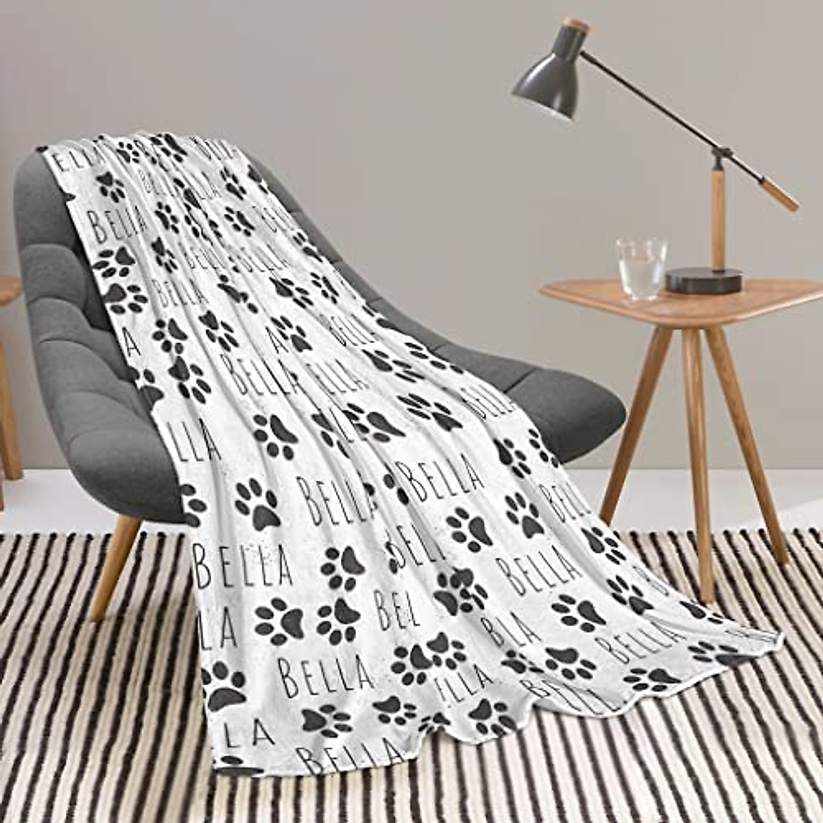 Ecautly Personalized Dog Blanket, Custom Paw Print Dog Blanket with Pets Name, Stuff for Pets, Customized Puppy Blanket with Name, Pets Bereavement/Passing Away Gifts