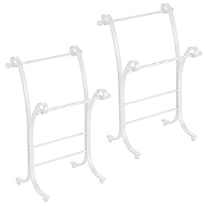 mDesign Steel Countertop Hand Towel Holder - 2-Tier Freestanding Small Towel Stand for Bathroom Counter, Vanity - Washcloth, Tea Towel, Hand Towel Holder Stand - Hyde Collection - 2 Pack, Matte White