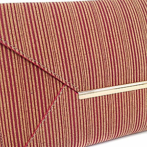 Striped Cork Envelope Casual Clutch, Red