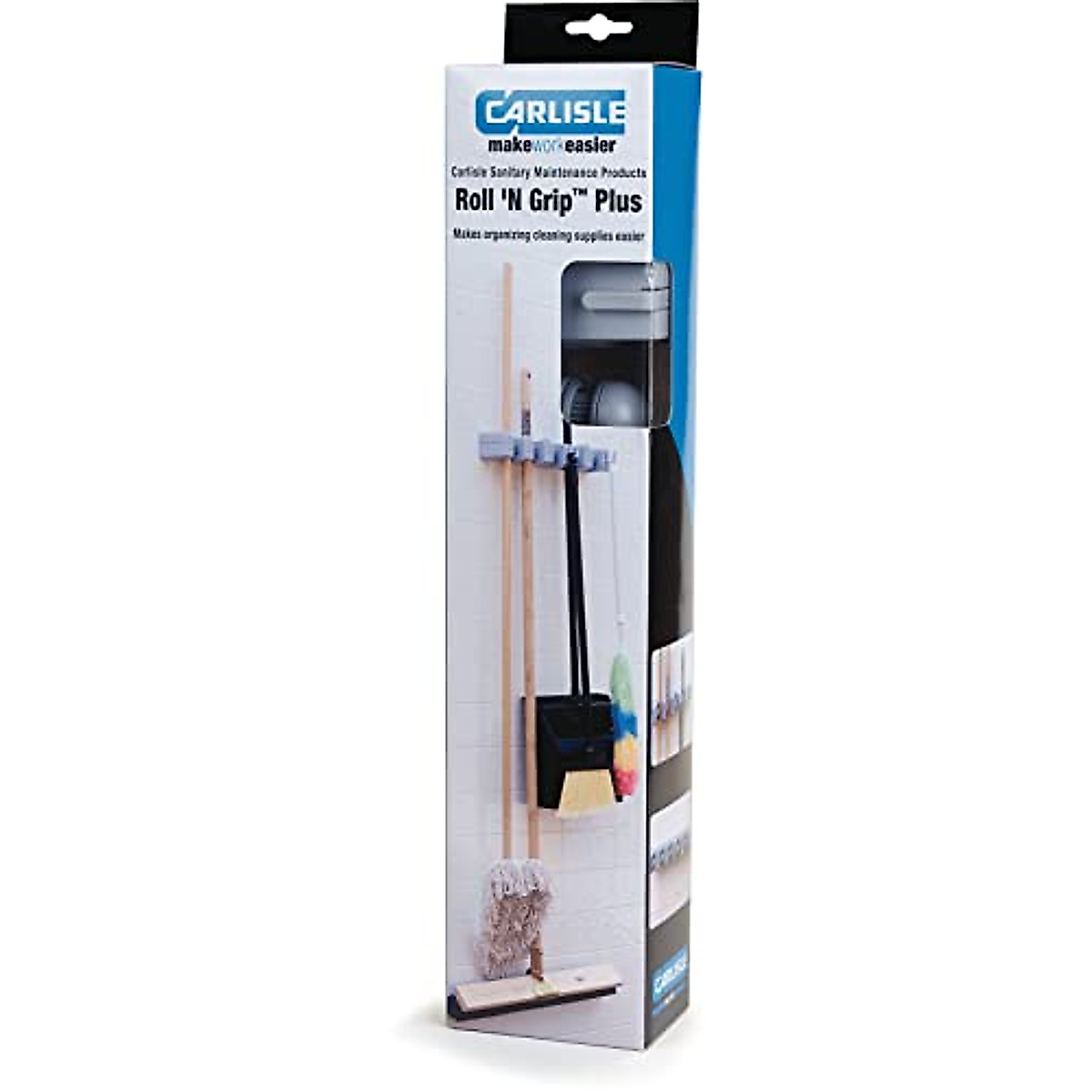 Carlisle FoodService Products 4073700 Roll ’N Grip ABS Plus Broom and Brush Holder, 16-1/2" Length x 2-3/4" Height x 3-1/2" Depth, Light Blue