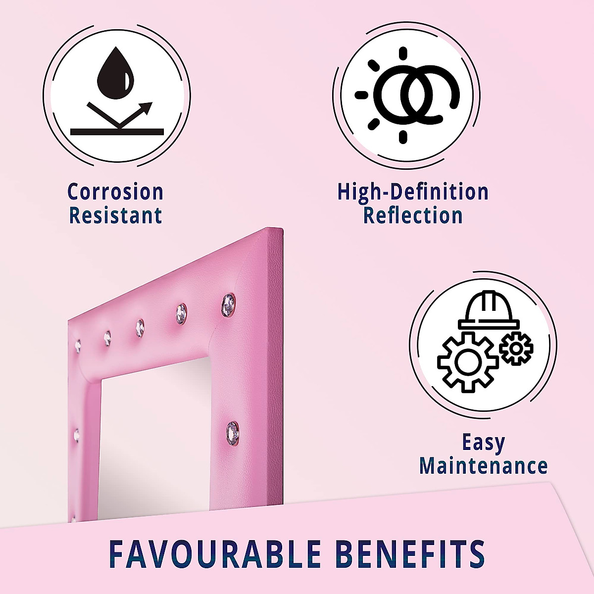 Full Length Mirror with Stand – Burst-Proof, Crystal Tufted Design for Bedroom, Girls Room, and More – Large, Wall Mounted, Floor Length Mirror with Shatterproof Glass and Versatile Mounting - Pink