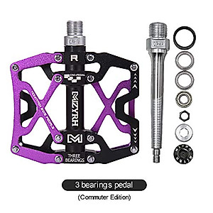 MZYRH Mountain Bike Pedals, Ultra Strong Colorful CNC Machined 9/16" Cycling Sealed 3 Bearing Pedals(Purple 3 Bearings)
