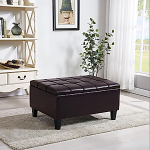 SINLOOG Storage Ottoman, Ottoman Foot Rest，Faux Leather Upholstery Storage Ottoman Bench with Safety Close Hinge, Ottoman with Storage for Living Room/Entryway/Hallway/Foot Rest