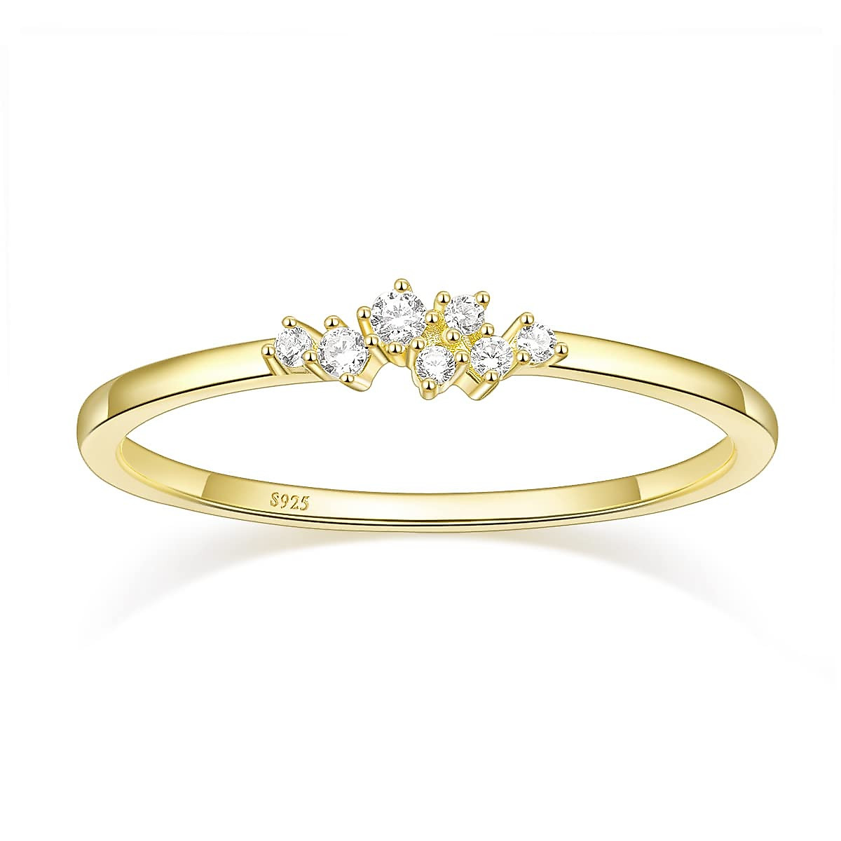 Mameloly 1.5mm 925 Sterling Silver 14K Gold Plated CZ Wedding Bands for Women Dainty Stackable Cubic Zirconia Engagement Rings for Her Size 7