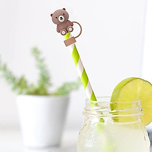 Zerodeko 3pcs Silicone Straw Tips Cover Straw Tip Cap Reusable Drinking Straw Toppers Bear Shape Drinking Straw Caps Straw End Plugs 12MM