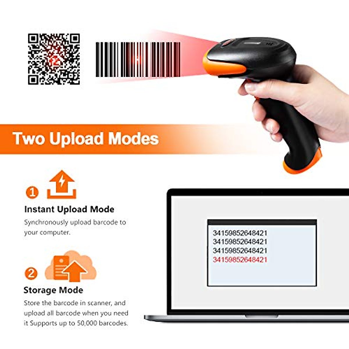 Tera Wireless 2D QR Barcode Scanner with Stand, 3 in 1 Compatible with Bluetooth & 2.4GHz Wireless & USB Wired Barcode Reader Handheld Bar Code Reader HW0001