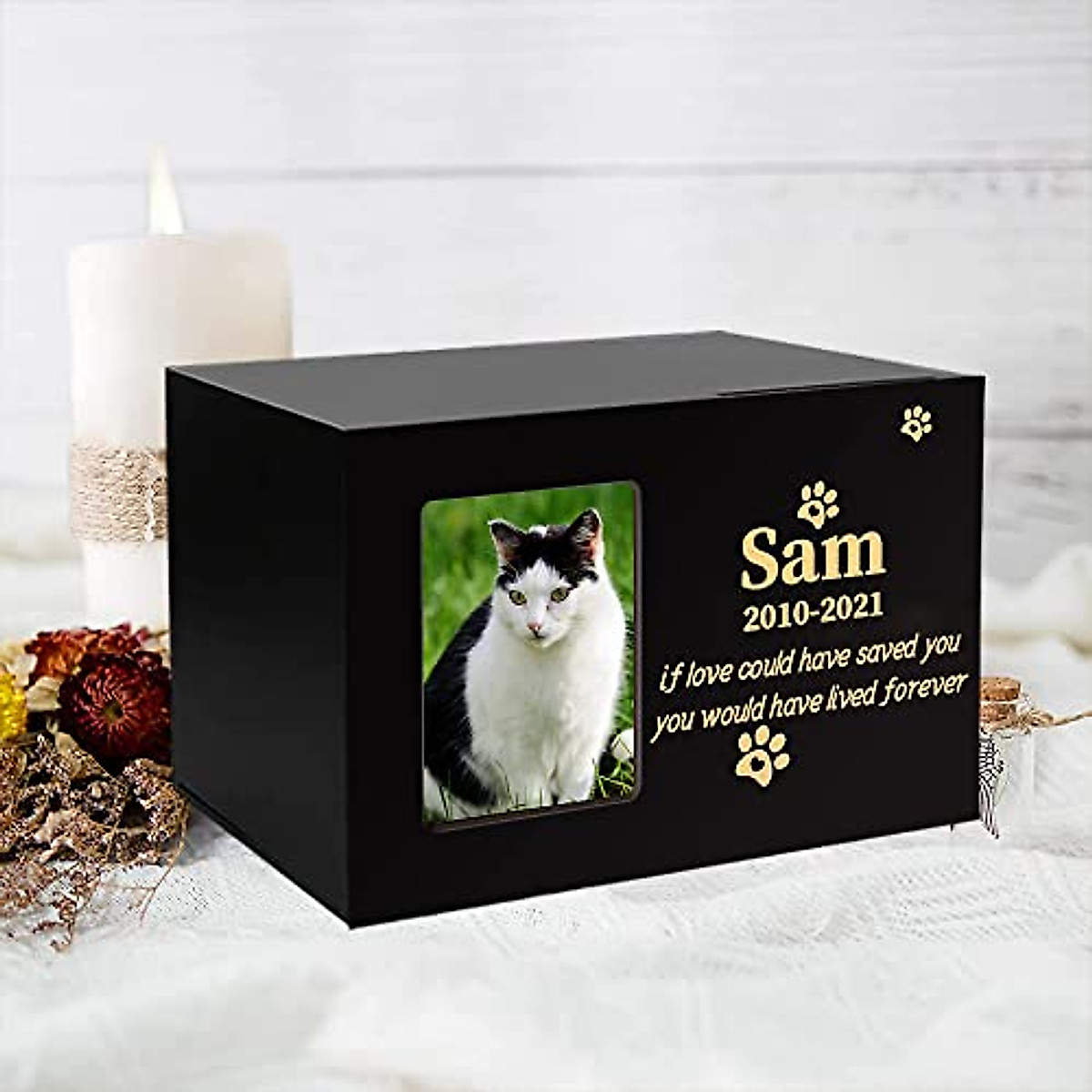 Custom Pet Urns for Dogs Ashes, Wood Personalized Cat Dogs Urns [Unique], Photo Box Pet Cremation Urn, Memorial Urns for Ashes with Delicate, Keepsake Pet Urns for Cat Dogs Ashes(Black)