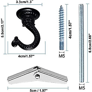 GDQLCNXB 6 Sets 55mm/2.17" Ceiling Metal Ceiling Hooks, Heavy Duty Swag Ceiling Hooks with Hardware for Hanging Plants/Chandeliers/Wind Chimes/Ornament (Black Color)