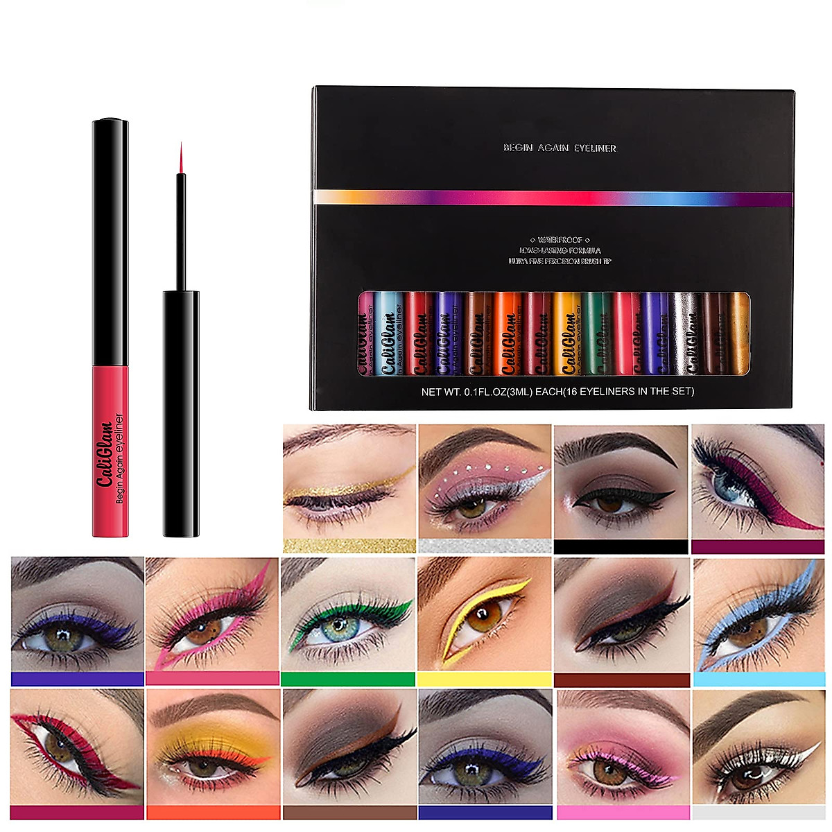 16 Color Matte Liquid Eyeliner Set,Glitter Gold Silver Eye Liners Waterproof High Pigmented Long Lasting Eyeliner Pencil Eye Makeup Kit