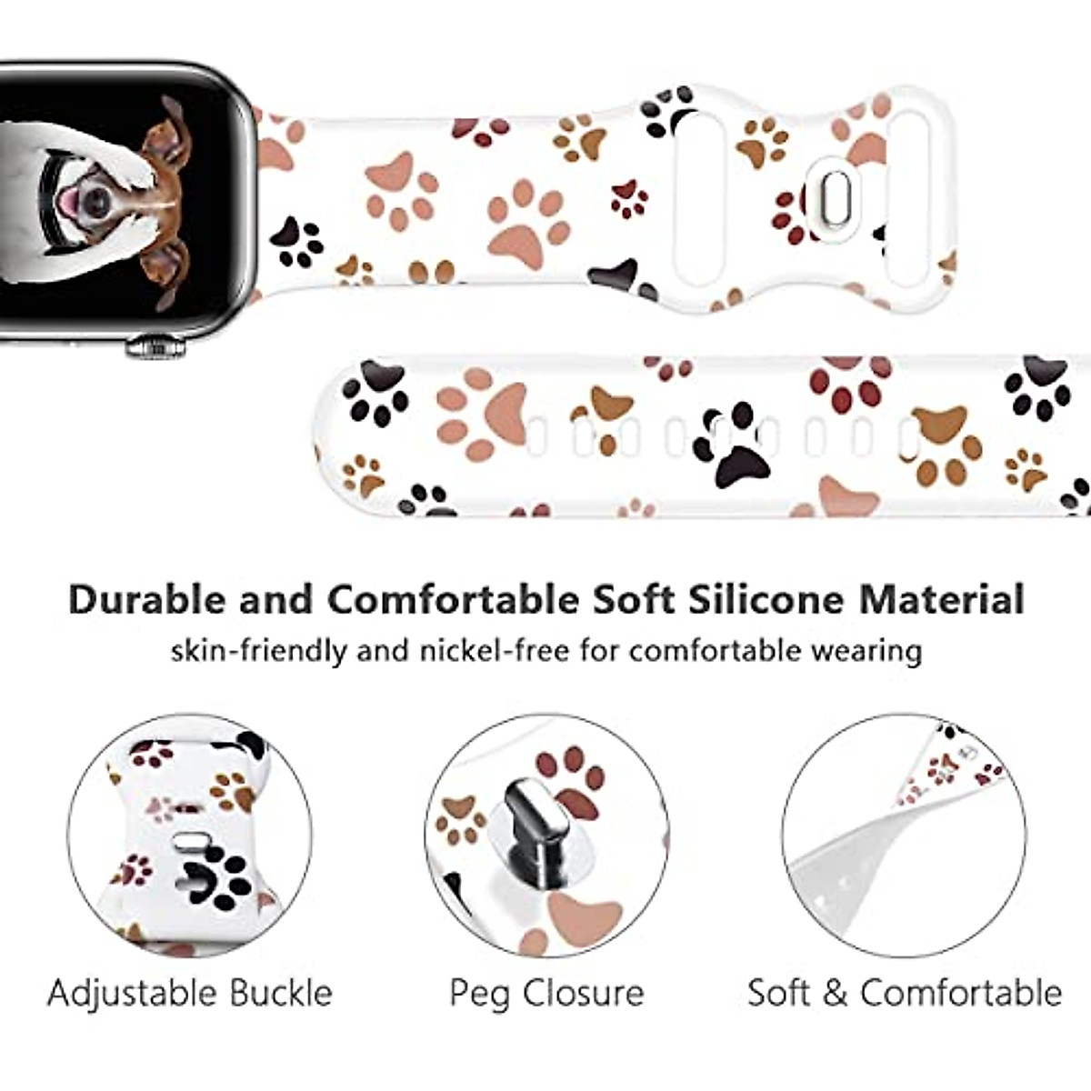 Chinber Sport Loop Band Compatible with Apple Watch 38mm 40mm 41mm, Fadeless Printed Pattern Soft Silicone Waterproof Replacement Strap for iWatch Series 8 7 6 5 4 3 2 1 SE, Color Dog Paw