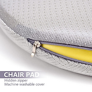 Round Memory Foam Chair Cushion Circle Bar Stool Pad Detachable Chair Seat Cushion with Removable Cover and Rubber Back Anti Slip Kitchen Dining Chair Pad 15 Inches Grey