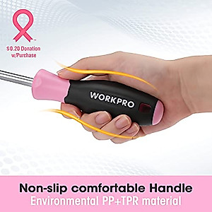 WORKPRO Magnetic Screwdrivers Set, 8-piece Pink Hand tools for Womens, Includes Philips, Flathead, Slotted, Stubby Screwdrivers with Organizer Rack - Pink Ribbon