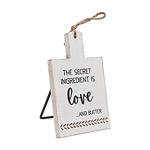 The Secret Ingredient Is Love and Butter Sign, Cutting Board Kitchen Farmhouse Decor, Kitchen Wall Decorations for Home,3.88’’ X 0.75’’ X 6.25’’
