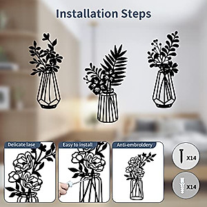 Bwytbwy Metal Flowers 4 Pieces, Wrought Iron, Black Metal Wall Decor for Living Room Bathroom, Metal Wall Art for Kitchen